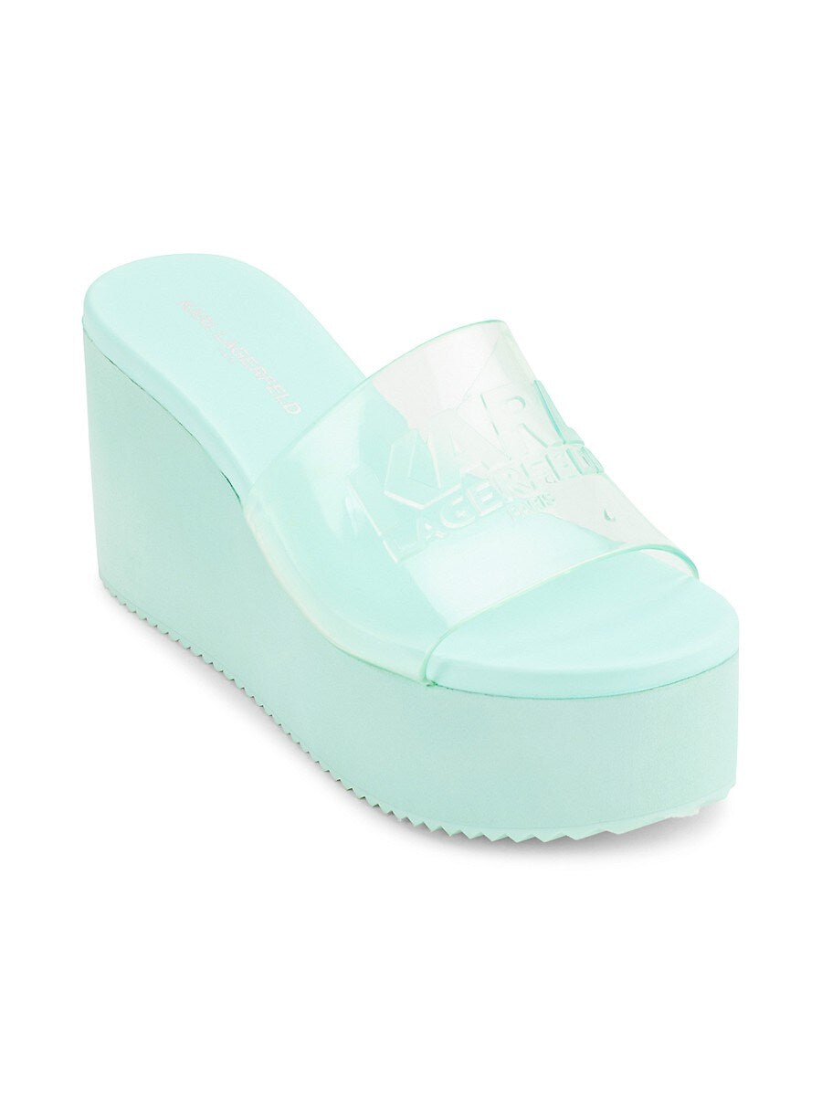 KARL LAGERFELD FENYA TRANSPARENT PLATFORM SLIDES- MINT – HIGHSTREET.CO.ZA